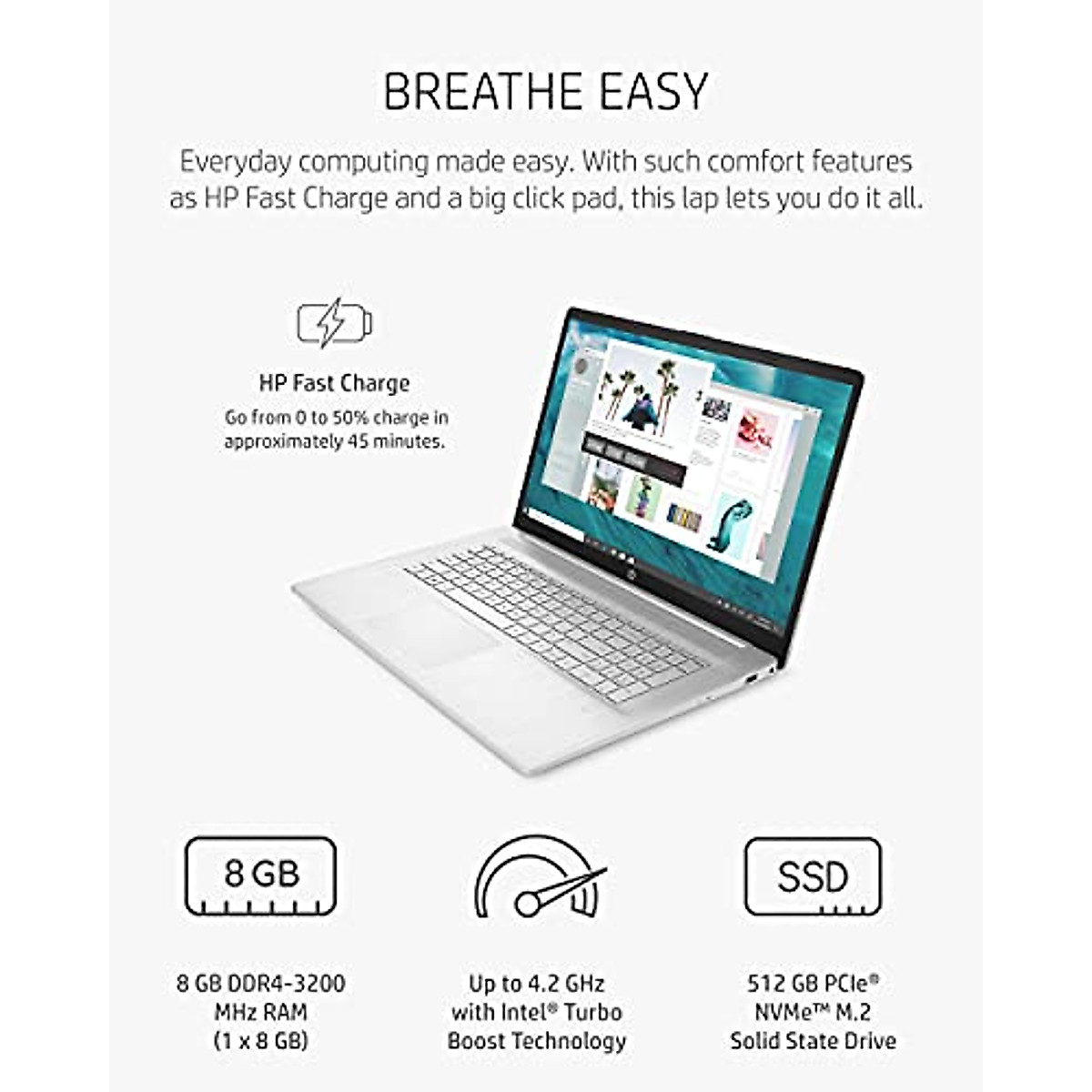 HP 17 Laptop PC, 11th Gen Intel Core i5-1135G7, 8 GB RAM, 512 GB SSD Storage, 17.3-inch Full HD IPS Display, Windows 10 Home, Anti-Glare Screen, Long Battery Life, Web-cam & Mics (17-cn0020nr, 2021)