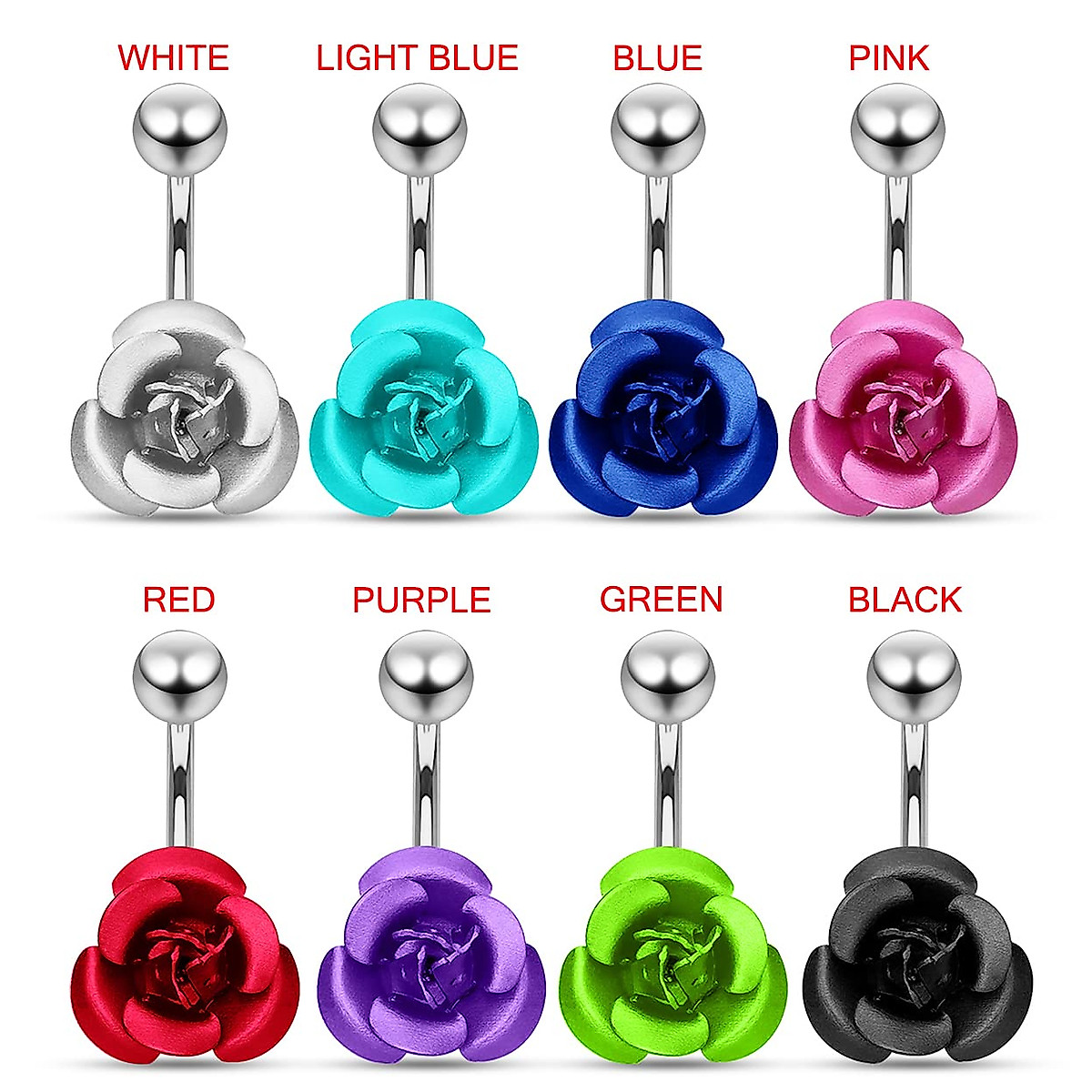 Light Blue Fancy Colorful Metal Rose 925 Sterling Silver with Stainless Steel Belly Button Navel Rings