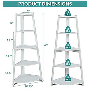 MEETWARM 5 Tier Corner Bookshelf Corner Ladder Shelf Small Bookcase Display Storage Organizer Stand Rack for Living Room Home Office and Kitchen (White)