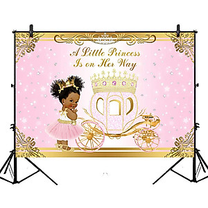 Mocsicka Little Royal Princess Baby Shower Backdrop Pink Princess Carriage Girl Baby Shower Background Ethnic Princess Newborn Props, 7x5ft