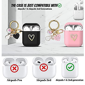 REDX1 [2 Pack] Airpods Case Gold Heart Design Protective Cover with Lucky Ball Keychain Accessories,Soft TPU for Women,Girl,Teen Compatible with Airpods 1&2nd Generation (Black,Pink)