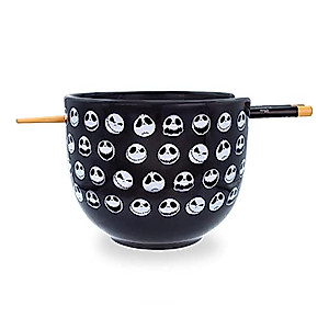 The Nightmare Before Christmas Disney Jack Skellington Faces Japanese Ceramic Dinnerware Set | Includes 20-Ounce Ramen Noodle Bowl and Wooden Chopsticks
