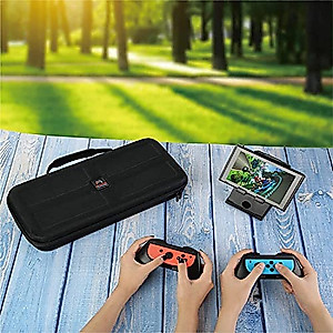 HEYSTOP Carrying Case Compatible with Nintendo Switch Portable Travel All Protective Storage Case Screen Protector Thumb Grips Caps for Nintendo Switch Accessories with Joy-con Grips and PlayStand