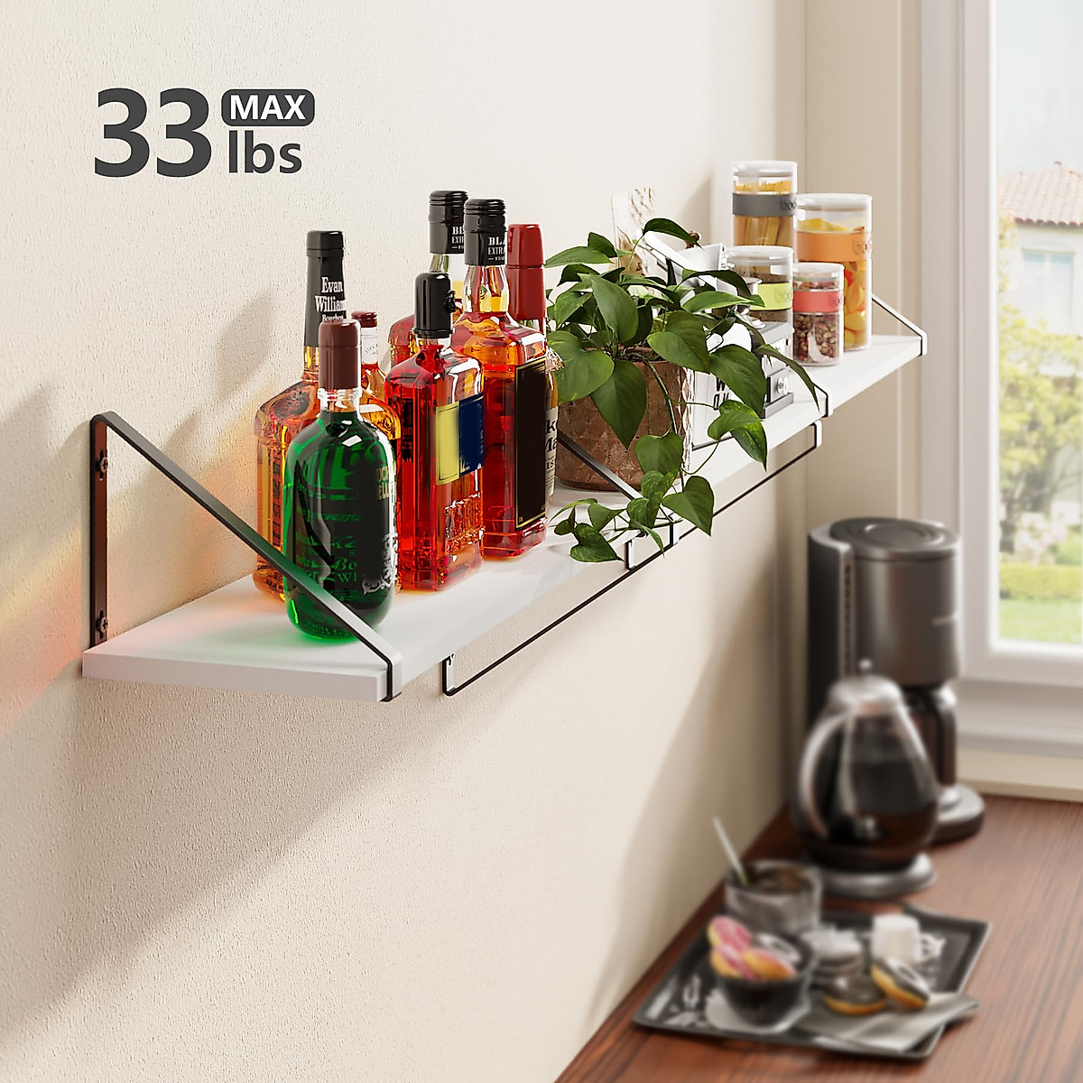 BAMEOS Floating Shelves Rustic Wood Wall Shelf Set of 3, Bookshelf Bathroom Shelf for Living Room, Office, and Bedroom (White)