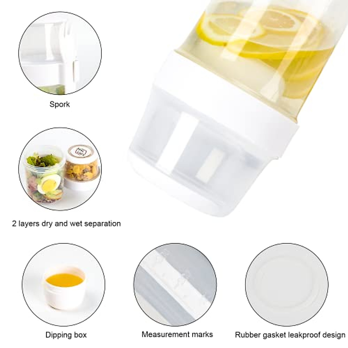 HOXHA Breakfast On the Go Cups, Overnight Oats Container with Lid and Spork, Reusable Yogurt Parfait Cups Plastic, 29 oz Cereal Cup with Measurement Marks, Set of 4, Pink and White