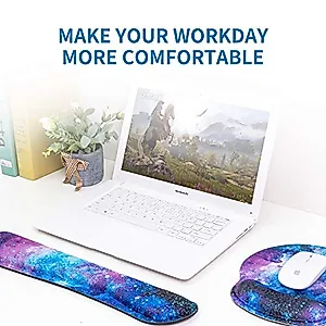AORTDES Memory Foam Set Ergonomic Keyboard Mouse Pad Wrist Support - Keyboard Wrist Rest for Computer/Laptop/Gaming/Office - Comfortable & Lightweight for Easy Typing & Pain Relief(Gorgeous Galaxy)