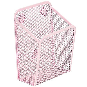 LUCYCAZ Magnetic Pen Holder - Single Magnetic Pencil Locker Holder Organizer, Pink Mesh Marker Holder Pen Basket for Whiteboard, Refrigerator and Locker