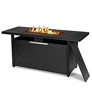 Tangkula 57 Inches Propane Fire Pit Table, Patiojoy 50,000 BTU Outdoor Rectangular FirePit Table, Auto-Ignition Patio Gas Fire Table with Lid and Lava Rocks for Backyard, Garden, Party (Black)