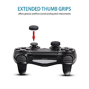 PS4 FPS Games Accessories Kit Anti Slip Silicon Analog Stick Thumb Grips Set with Trigger Extensions for Playstation 4 / Slim/Pro Controller (Black)