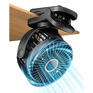 FrSara USB Battery Powered Clip on Fan, Portable Small Fan with USB TYPE-C Charging, 3 Speeds Strong Airflow, with Sturdy Clamp, Quiet Desk Fan, Ideal for Bedroom Office Desktop Treadmill, Black