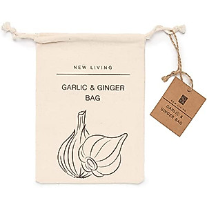 Garlic and Ginger Bag | Organic Linen Cotton Material | Eco Product | by New Living | Food Storage Bag |14 x 19 cm (1 Pack), Beige