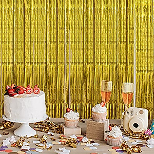 Liatinbo 3.3x8.2 Feet Gold Backdrop Curtain for Party Decor,Tinsel Streamer Backdrop Curtains,Foil Fringe Backdrop for Birthday,Graduation Decorations,Parties, Photo Booth Backdrops (3 Pcs, Gold)