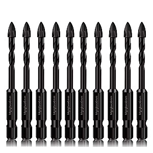 Mgtgbao 10PC 6mm Masonry Drill Bits, 1/4” Concrete Drill Bit Set for Tile,Brick, Plastic and Wood,Tungsten Carbide Tip Best for Wall Mirror and Ceramic Tile.
