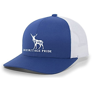 Heritage Pride Scenic Deer Mens Embroidered Mesh Back Trucker Hat Baseball Cap, Royal/White
