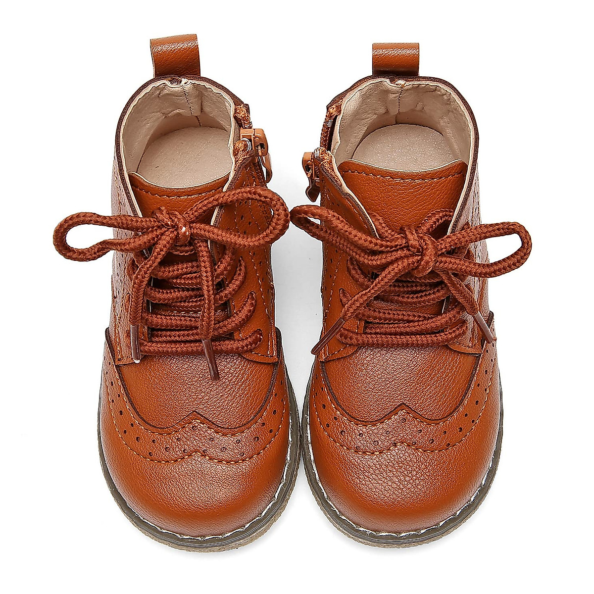 DADAWEN Toddler Baby Boys Girls Hiking Boots Waterproof Leather Non Slip Lace Up Outdoor Work Ankle Winter Snow Boots(Toddler/Little Kid) Brown US Size 5.5 M Toddler