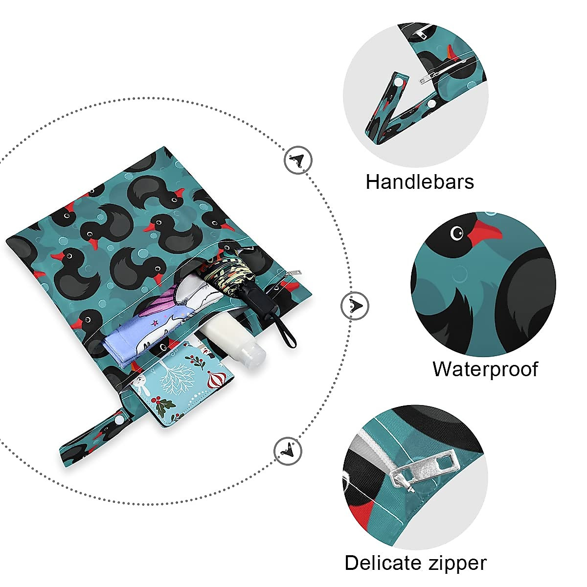 2 PCs Wet Dry Bag Animal Duck Print Waterproof Wet Bag Cloth Reusable Diapers Wet Swimsuit Bag for Toiletries Travel Beach Pool Stroller Gym