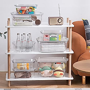 ANMINY 3PCS Clear Plastic Storage Bins Stackable Lidded Storage Boxes Baskets Cubes with Handles Removable Lids Decorative Home Kitchen Closet Shelf Organizer Clothes Towel Blanket Kid Toy Containers