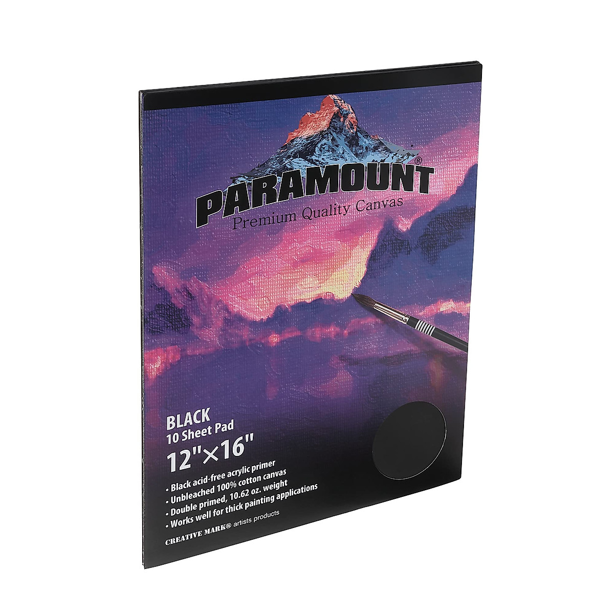 Paramount Universal Primed Premium Cotton Black Canvas Pads - Black - 12" x 16" - 10 Sheets - Universal Double Primed Cotton Canvas Pads for Students, Drawing, Painting, Travel, & More