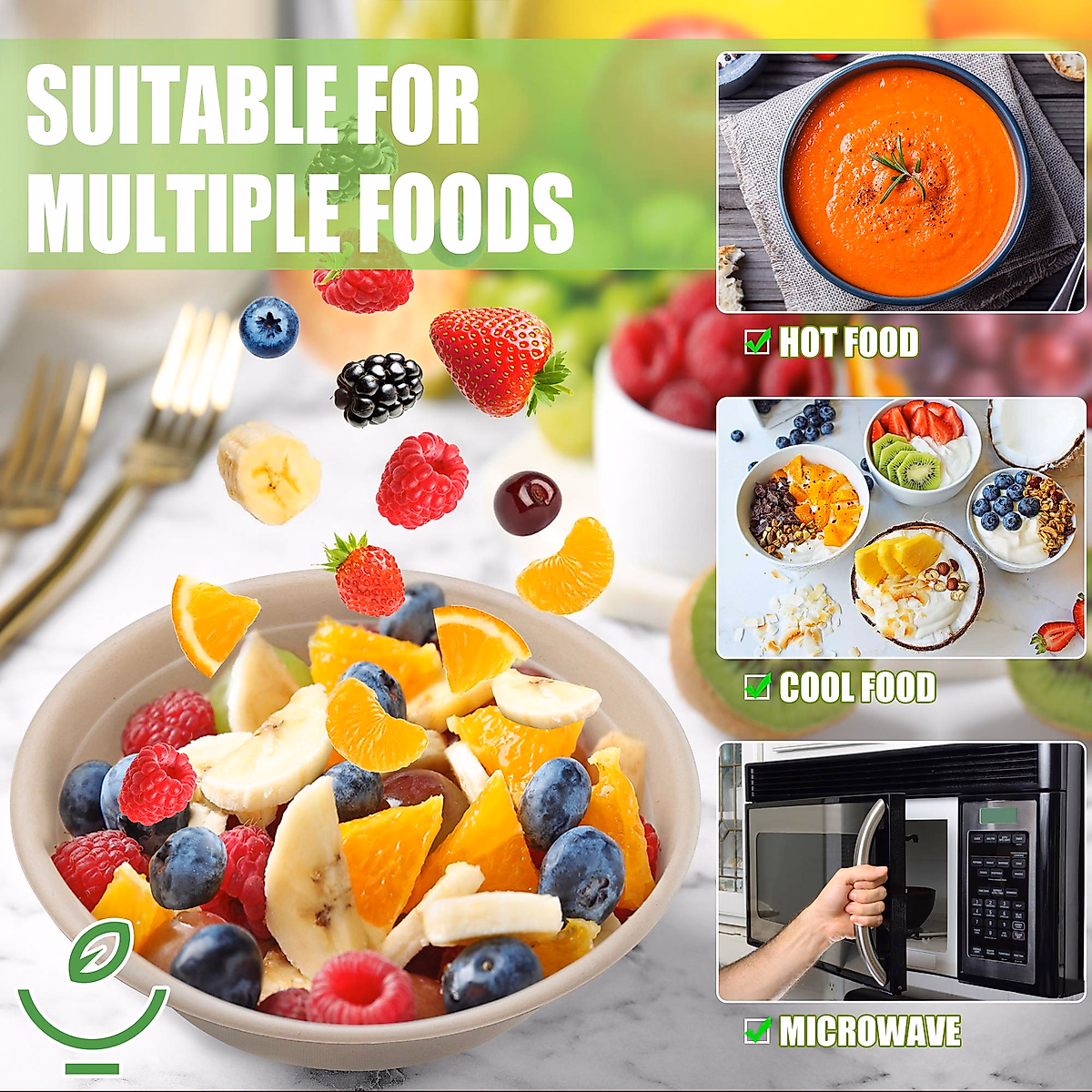 Green Tree Products Disposable Paper Bowls, 24 Oz [50 Pack] Large Bowl-100% Compostable, Biodegradable, Eco-friendly - Convenient for Daily Use for Salad, Hot Soup, and Pasta