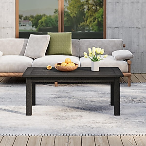 Stoog Outdoor Coffee Table, All-Weather Poly Lumber Patio Side Table, Rectangle End Table for Backyard, Porch, Garden, Balcony & Deck, Black
