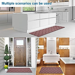 Artnice Anti Fatigue Kitchen Floor Mat Set of 2 PCS, Non Skid Comfort Kitchen Rug, Ergonomic Standing Desk Mat for Home, Office, Sink, Laundry, White Floral Grid Red