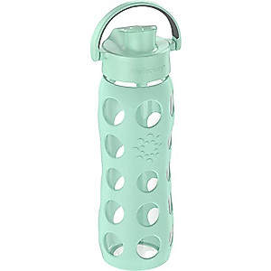 Lifefactory 22-Ounce Glass Water Bottle with Active Flip Cap and Protective Silicone Sleeve, Mint