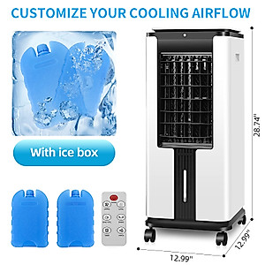 Kismile Portable Air Conditioner, Electric Air Cooler with 3 Wind Speeds, Remote Control, Built-in 12 H Timer Tower fan