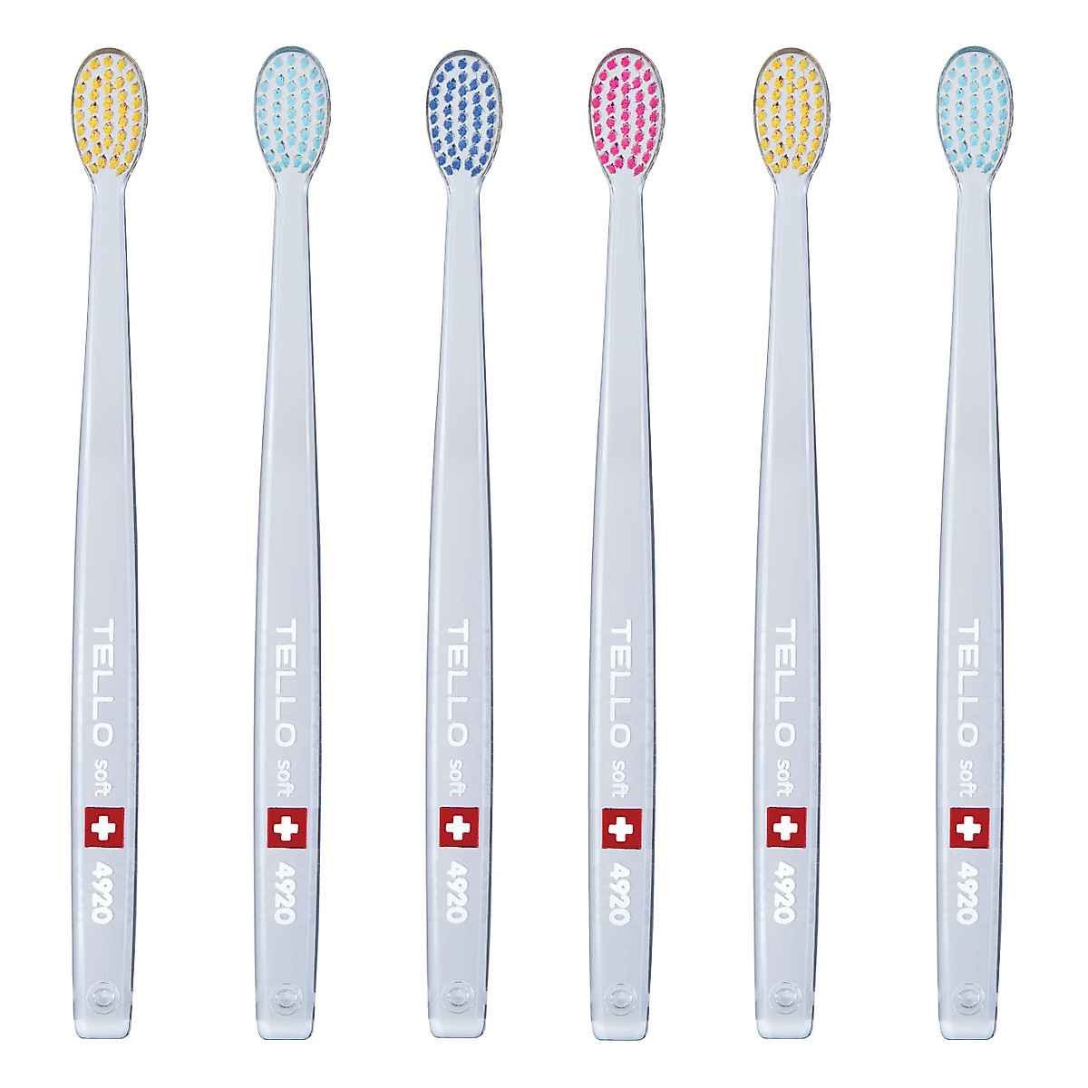 TELLO 4920 Adult Soft Swiss Toothbrush for Gentle Cleaning, 6-Pack