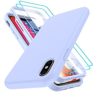 LeYi for iPhone X Case, iPhone Xs Case, iPhone 10 Case with 2 Pack Tempered Glass Screen Protector, Silicone Full Body Cute Slim Women Phone Case Cover for iPhone 10/X/Xs, Violet