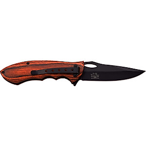 Elk Ridge - Outdoors Spring Assisted Folding Knife - 4.5-in Closed, 3.5-in Black Stainless Steel Blade, Wood Handle, Pocket Clip - Hunting, Camping, Survival, EDC - ER-A159BW