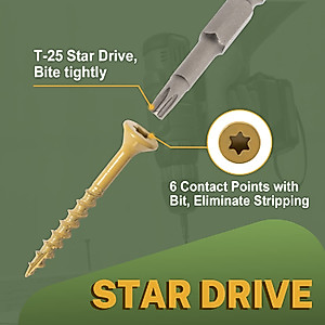 LIONMAX Deck Screws #10 x 3 Inch, 150 PCS Wood Screws for Exterior Project, Star Drive, Coarse Thread with Tan Coated, Self-Tapping, Rust Resistant, Drive Bit Included