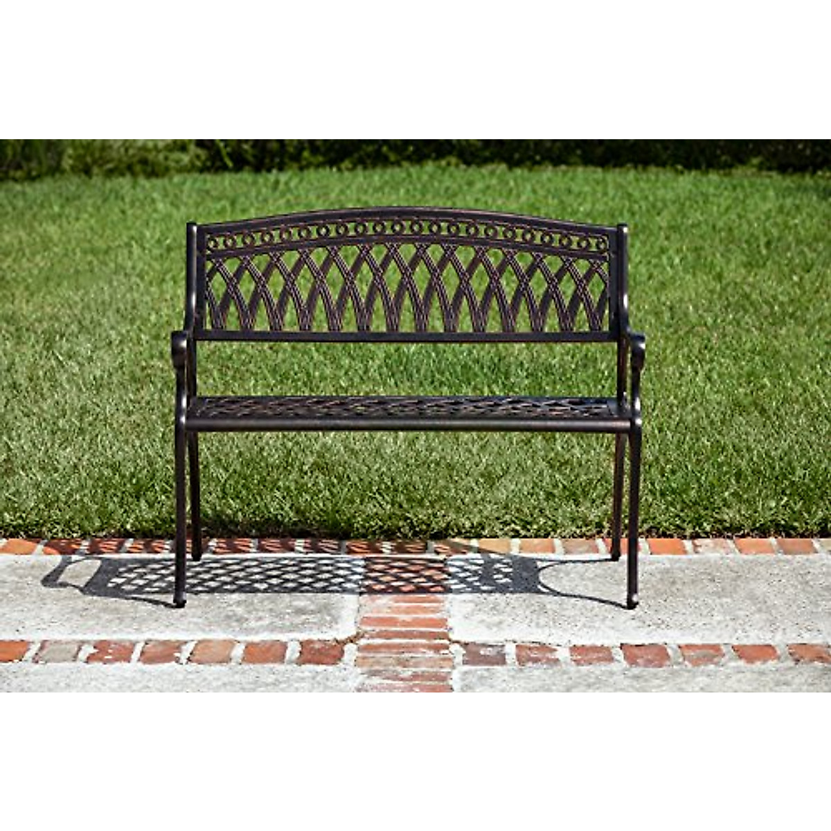 Patio Sense 62441 Simone Cast Aluminum Patio Bench Heavy Duty Rust Free Metal Construction Front Porch, Backyard, Lawn, Garden, Pool, Deck, Outdoors - Antique Bronze Finish