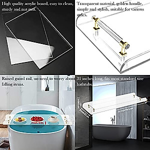 Bathtub Tray,31" Clear Acrylic Bathtub Caddy Tray Bath Tray with Gold Handle,Luxury Bathtub Tray,Bathroom Tray Tub Rack,Table Caddy Tray,Bathroom Accessories for Home Spa,Luxury Gift for Women
