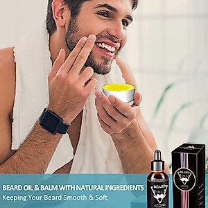 Valentines Day Gifts for Men - Beard Grooming Kit with Beard Oil Beard Balm Beard Brush Beard Comb Beard Scissor - Men Stocking Stuffers - Mens Gifts - Gifts for Men Dad Him Boyfriend Husband Brother