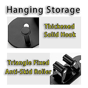 Ascotahoo Bathroom Organizer Broom Mop Holder,mop and Broom Rack Wall Mount with Stainless Steel 3 Racks 4 Hooks for Kitchen Bathroom Office Closet Garden, Black Color