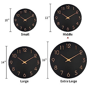 Mosewa 12 Inch Black Wall Clock Battery Operated Silent Non-Ticking - Modern Simple Minimalist Clock Decorative for Kitchen,Bedroom,Home Office,Bathroom,Living Room