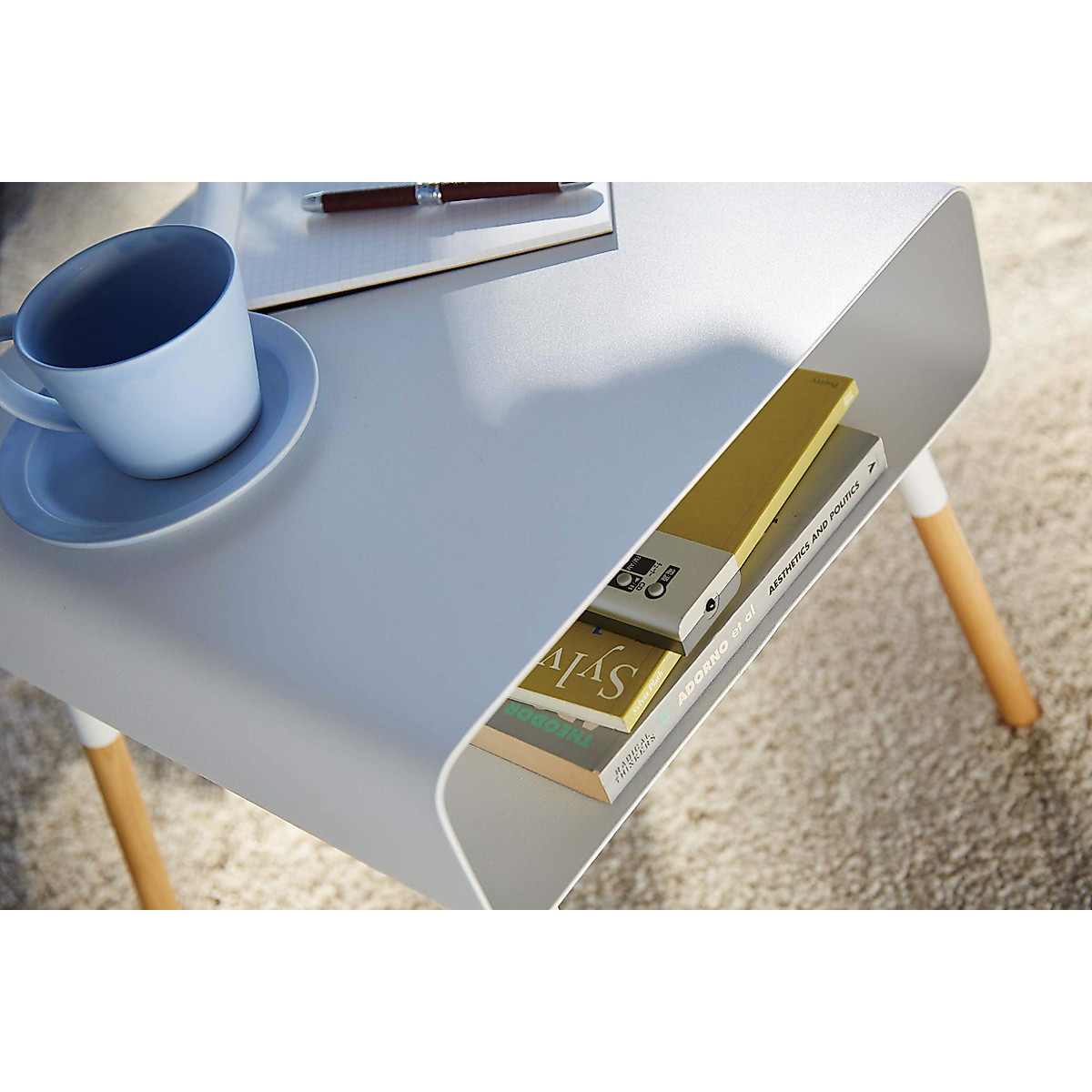 YAMAZAKI home Plain Side Table with Storage Shelf White