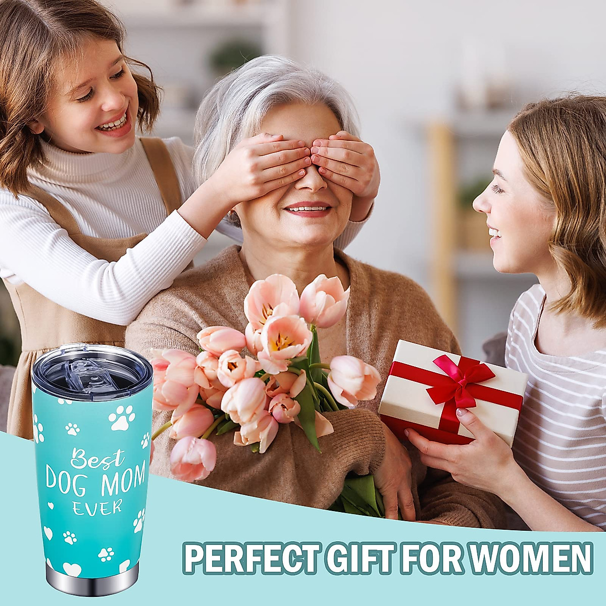 Zubebe Dog Lovers Gifts for Women Dog Skinny Tumbler with Lid and Straw Coffee Tumbler for Women 20oz Coffee Mug for Birthday Mother's Day Christmas Travel Gifts