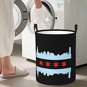 Chicago Flag Skyline Laundry Basket Round Portable Storage Box Organizer Laundry Basket Portable Laundry Organizer