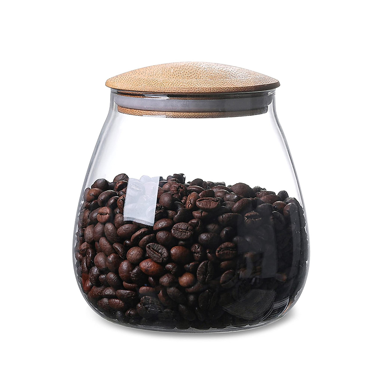 MOLADRI 800 ML/26 FL OZ Clear Cute Glass Storage Canister Holder with Airtight Bamboo Lid, Round Modern Decorative Container Jar for Coffee, Spice, Candy, Salt, Cookie, Condiment, Pepper, Sugar