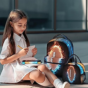 XaocNyx Football Backpack with Lunch Box and Pencil Case Set, 3 in 1 Matching Boys Black Backpacks Combo, Cool Bookbag and Pencil Case Bundle