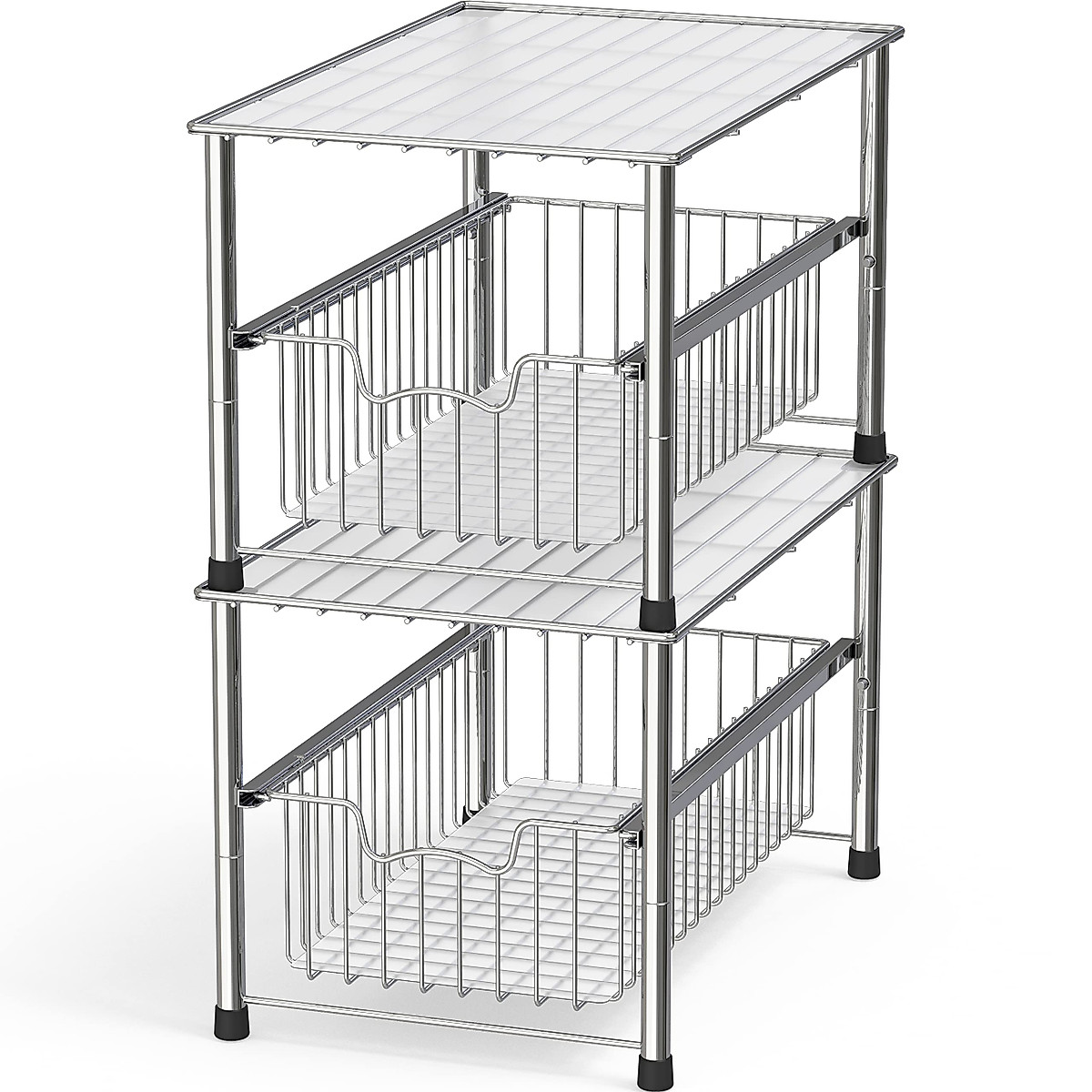 SimpleHouseware Stackable Under Sink Cabinet Sliding Basket Organizer Drawer, Chrome