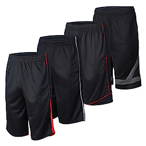 4 Pack: Men's Dry-Fit Sweat Resistant Active Athletic Performance Shorts