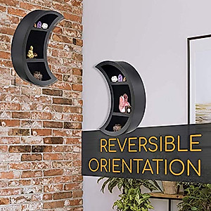 Crescent Moon Shelf Gothic Decor - Large, Sturdy and Reversible Wall Crystal Display Shelf and Gothic Home Moon Decor for Essential Oils, Wiccan Decor and Crystal Shelf Display Black Moon Wall Decor