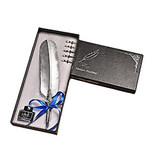 Quill Pen and Ink Set Vintage Feather Pen Dip Pen Set Crane Notebook Set for Friends and Family, White A