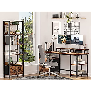 Furologee Computer Desk with Shelves and Drawer, 61" Long Desk with Fabric File Drawer, Industrial Writing Desk with Large Monitor Stand, Study Gaming Table Workstation for Home Office, Rustic Brown