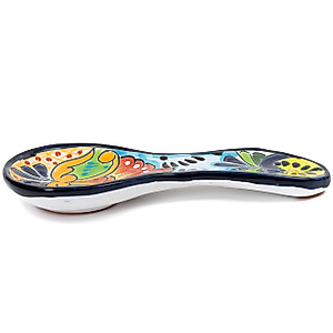 Enchanted Talavera Hand Painted Ceramic Spoon Rest Kitchen Counter top Utensil Holder For Spoons Spanish Mexican Decorations (Multi)