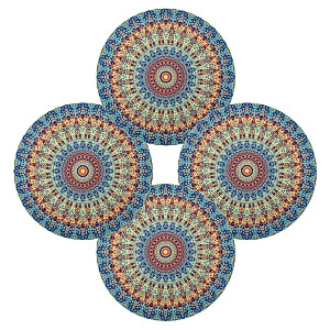 Qilmy Mandala Round Placemats Non-Slip Washable Polyester Table Mats Set of 4 Heat Resistant Placemats for Kitchen Dining Table Decoration