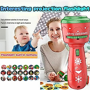 Christmas Slide Projector & Lighting 2-in-1 Flashlight Torch,Slide Projector Torch Projection Light,Christmas Flashlight Projector for Kids Bedtime Toy,Kid Bedtime Cognition Device Fun Torch (Red-B)