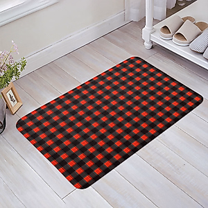 Front Door Mat Floor Mats for Home Decor, Black and Red Grid Memory Foam Runner Entryway Area Rug Non-Slip Absorbent Doormat Washable Rug, 18x30Inch Welcome Mats for Bedroom Decor Living Room Decor